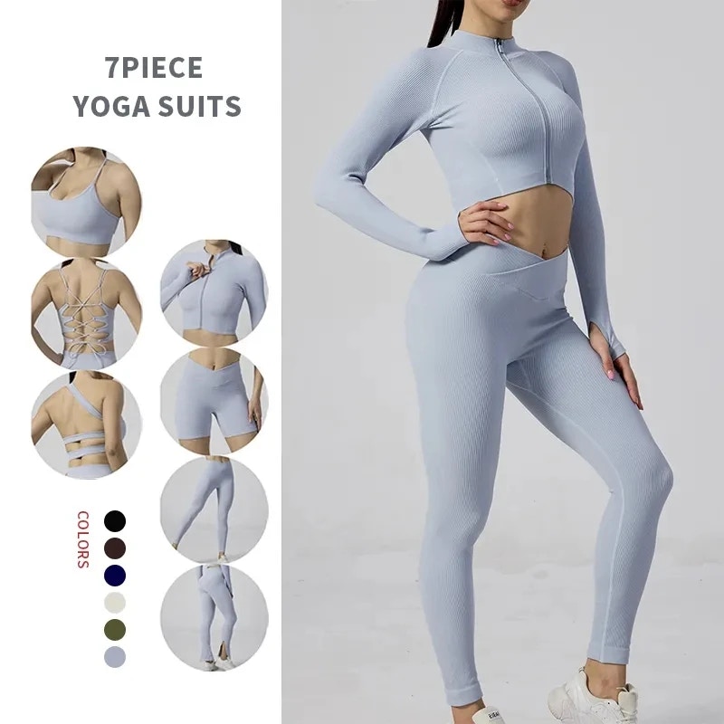 7-piece workout set with crop top and leggings - Activewear - by ZQZY Factory | Pietra